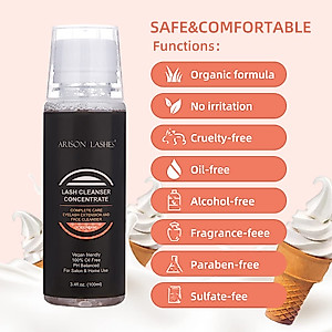 Eyelash Cleanser Concentrate 100ml Lash Extensions Shampoo Natural Foaming Cleanser DIY Non-lrritating Wash for Extensions Lashes with Salon Home Care-Makes 20 Bottles 60ml lash Shampoo (ICE-Cream)