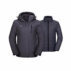 wantdo Women's Waterproof Ski Jacket Interchangable Winter Coat Snowboarding Jackets Dark Gray S