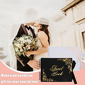 Wedding Guest Book with Ribbon Close for Wedding, Baby Shower, Birthday, Bridal Shower, Graduation Party, Anniversary - 11.2” x 8.3”, 80 Blank Pages Guestbook(Black)