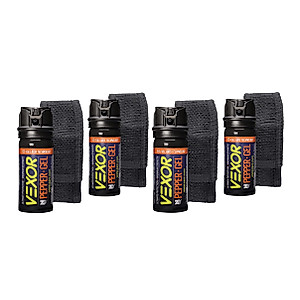 VEXOR® Pepper Gel from Zarc™, Maximum Strength Police Pepper Spray, Gel Is The future, Full Axis (360°) Technology Shoots from Any Angle 18-feet, Flip-top Safety and Belt Holster Included (4 Pack)