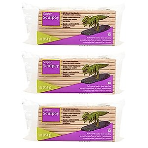 Super Sculpey Original Beige Oven-Bake Clay Ceramic-Like Sculpturing Compound - Semi-Translucent Finish, Shatter and Chip Resistant – 1 LB, Pack of 3
