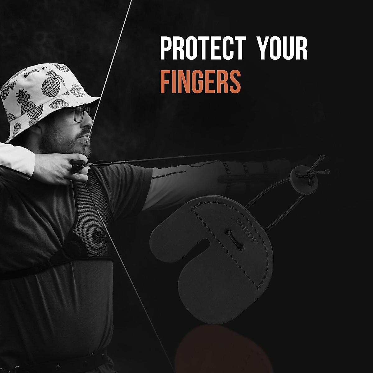 Envoy Archery Finger Tab, Genuine Leather Finger Guard for Shooting Practice, Recurve and Compound Bow String Protection, Made in USA, Black