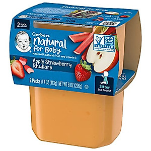 Gerber Natural for Baby 2nd Foods Baby Food Tubs, Apple Strawberry Rhubarb, Pureed Baby Food, Made with Natural Fruit & Vitamin C, 2 - 4 OZ Tubs/Pack (Pack of 4)