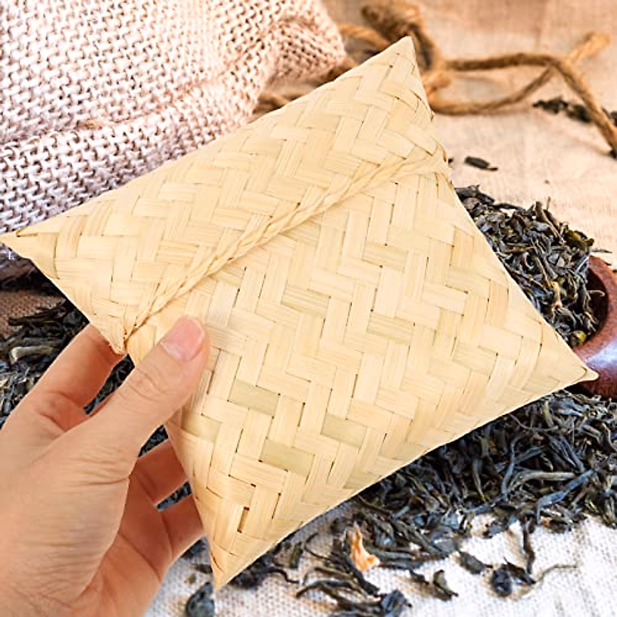 STOBAZA Bamboo Food Basket Woven Baskets Sticky Rice Basket Small Bamboo Woven Box Thailand Laos Handmade Serving Baskets Rice Container for Rice Candy Treats Woven Basket