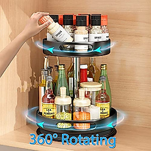 Lazy Susans Organizer 2 Tier Metal Steel, Turntable Height Adjustable, SAYZH Rotating Spice Racks for Pantry Cabinet Cupboard Table, 12 inch, Black