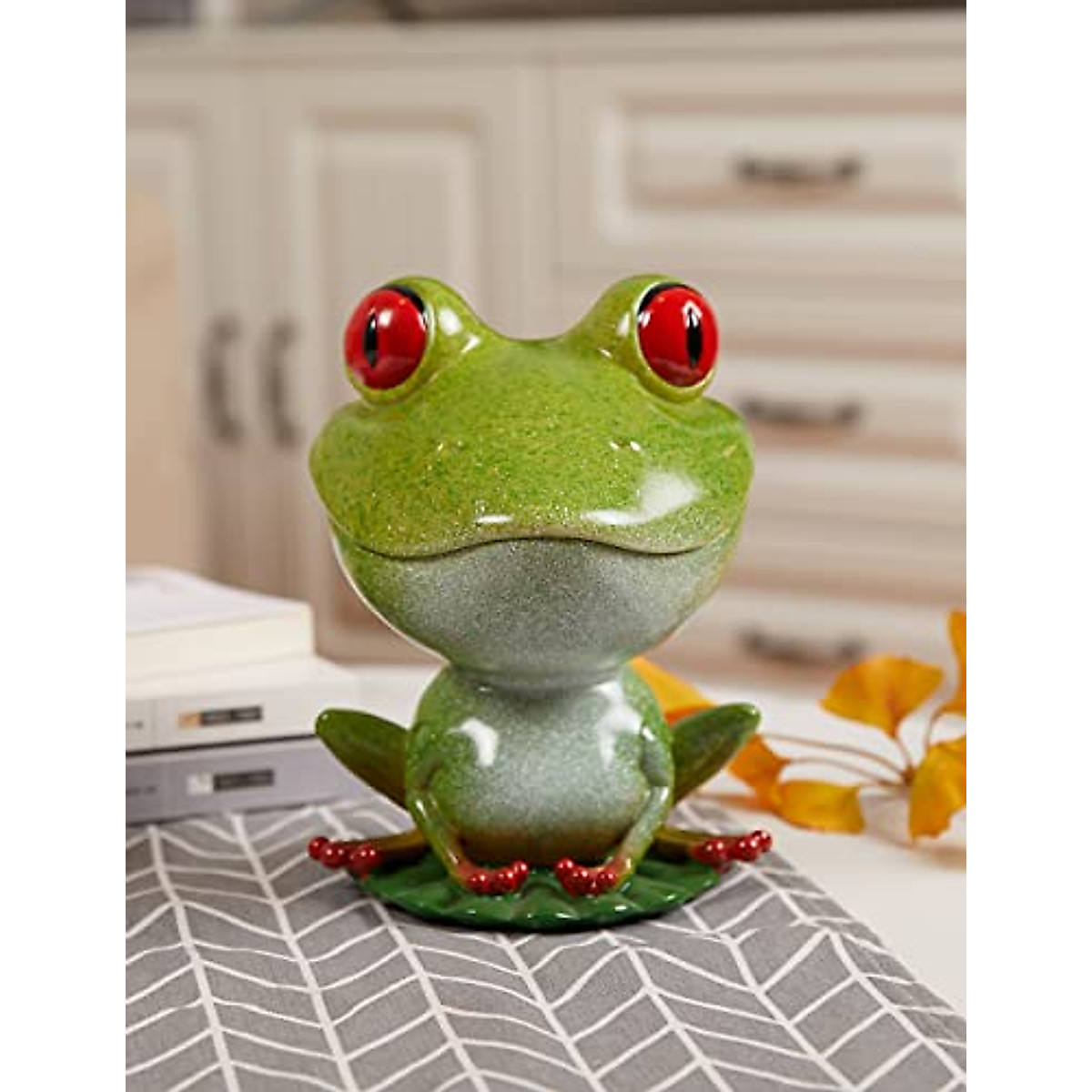 NENBOLEC Candy Dish Frog Cookie Jar Plate Statue Decor Sculpture Home Arts Gifts Polyresin Figurine Green 8 Inch