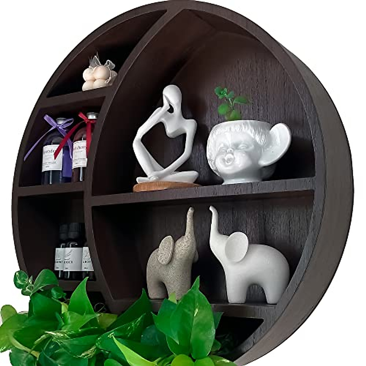 DalNim Extra-Large 18-inch – Premium Moon Shelf – Brown Shelves for Wall Decor – Wooden Display Shelves with 2 Secure Hooks – Healing Crystal and Stone Shelf for Living Room, Meditation Room, Nursery