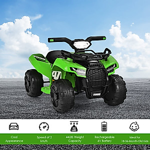 HONEY JOY Kids ATV, 4 Wheeler Battery Powered Toddler Quad with Front Storage Basket, Horn, Music, LED Lights, Footrest, Electric Car for Kids, 6V Ride On Toys for Boys Girls(Green)