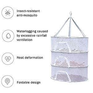 Balana Herb Drying Rack 3 Layer Hanging Mesh Net, Plants Hanging Drying Fish Net Foldable Hanging Mesh Dryer for Buds, Fruits, Hydroponics Flowers, Vegetables, Fish.(Size:M)