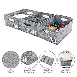 Welaxy Storage Baskets with Inspired Slogan Felt Collapsible Storage Baskets Foldable Storage Cube Shelf Boxes Drawers Organizer bin for Kids Toys Books Clothes Socks Tools organise (One,Two,Three)