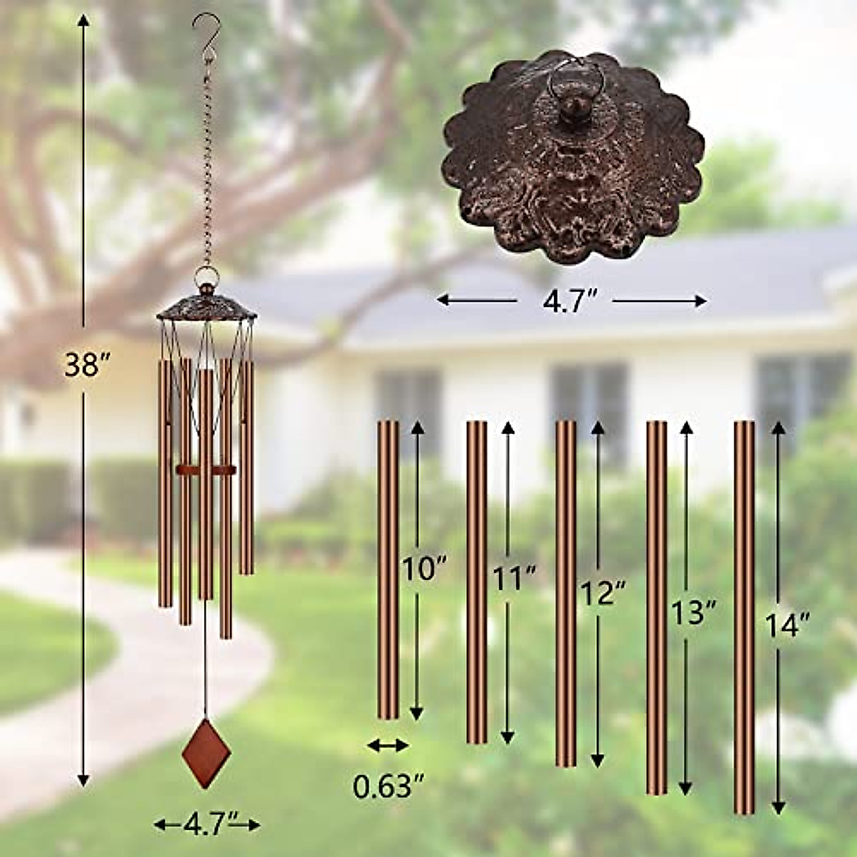 CREATIVE DESIGN Wind Chimes Outdoor with 5 Aluminum Ally Tubes Metal Sympathy Wind Chimes for Loss of a Loved one Memorial, Patio, Porch, Garden, and Backyard (38 Inch)