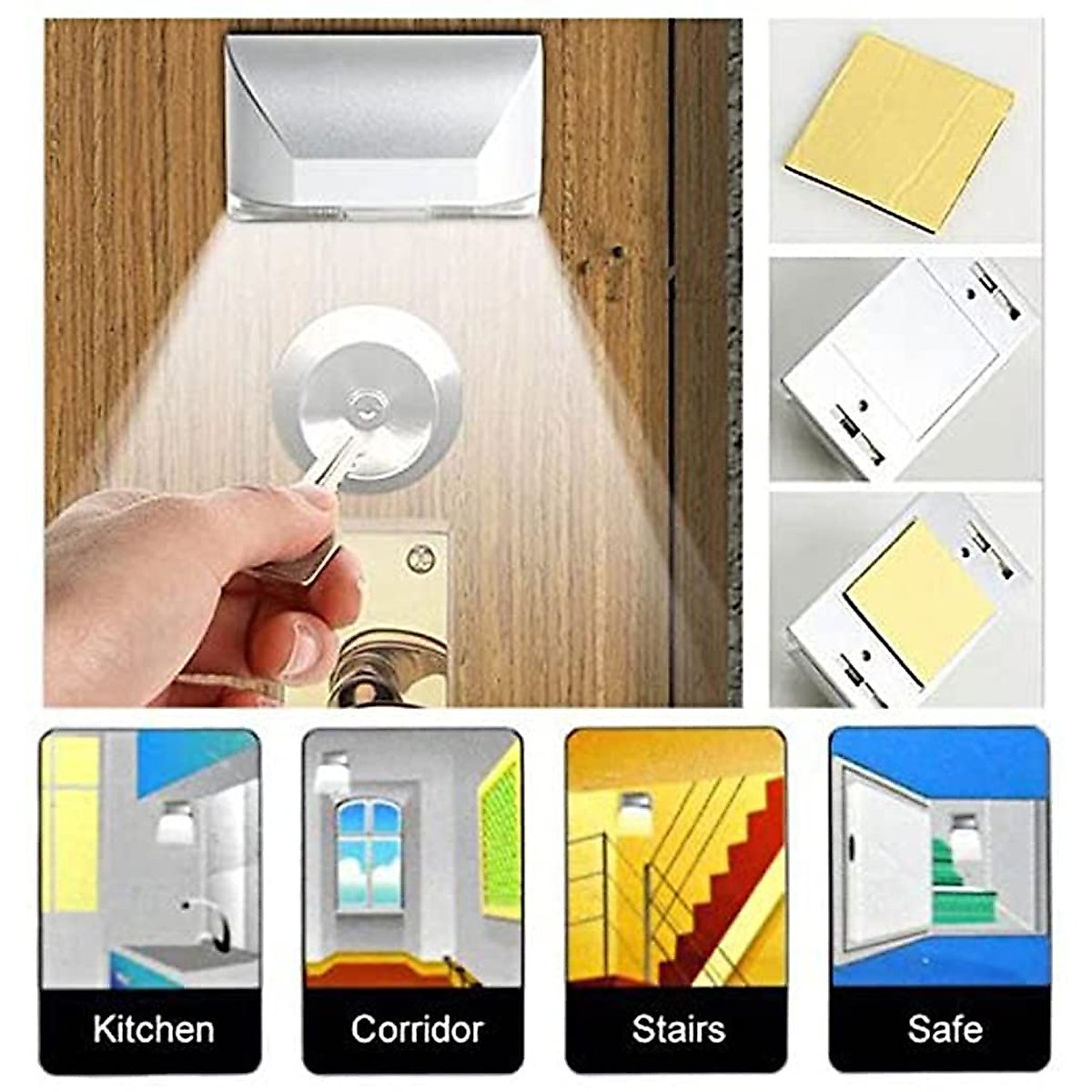 LENMO Keyhole Light Lamp Battery Operated PIR Infrared IR Wireless Auto Sensor Motion Detector Door Keyhole with 4 LED Bulbs Light Lamp Tap Lights LED Night Light for Key Hole/Door Lock