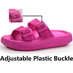 Weweya Double Buckle Slides for Women Pillow Slippers Hot Pink Cushioned Foam Slides Sandals Hot Pink Women Size 5.5 6 6.5