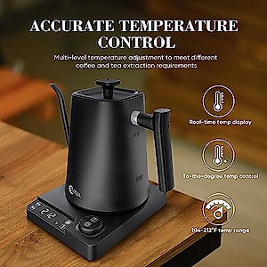 EVATEK Gooseneck Electric Kettle Temperature Control, 1L Electric Tea Kettle with Auto Shut-off, Keep Warm for 1-24h, Dry Burning Protection, 1200W Stainless Steel Pour-Over Coffee Kettle