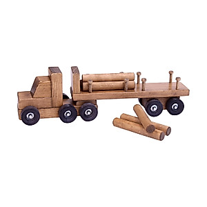 AmishToyBox.com Log Truck Wooden Toy - Amish-Made in Lancaster County, Pennsylvania - with 6 Removable Logs