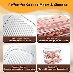 PARBEE Bacon Container for Fridge, 3 Layers Deli Meat Container, Stackable Cheese and Cold Cuts Holder Food Storage Box with Lid for Refrigerator