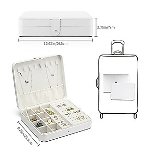 Vlando Travel Jewelry Case for Women - Portable Leather Jewelry Organizer Box for Necklace Earrings Ring Bracelet - Gifts for Teen, Girls, Moms and Daughters - White