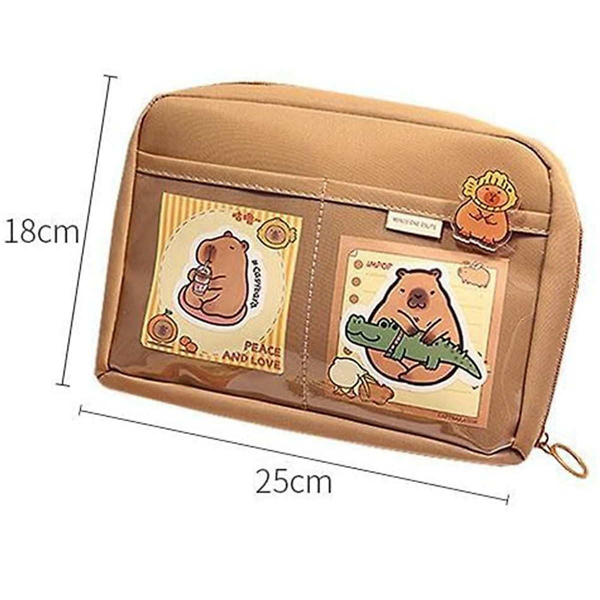 Capybara Pencil Case, Cute Capybara Pencil Case with 12 Compartments, Large Capacity Kawaii Pencil Case, 90° Wide Opening Mouth Pencil Pouch (Brown)