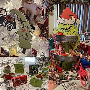 Christmas Tiered Tray Decorations Set Gifts (Tray Not Included) -𝑮𝒓𝒊𝒏𝒄𝒉𝒔 Christmas Decor,Grinchmas Table Top Xmas Christmas Party Decorations (Green-B)