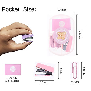 Simonhomes Mini Stapler, small stapler with 100 PCS Staples, Purple Stapler Stationery Set with 20 PCS Clips for Office School Home, 10 Sheets Capacity