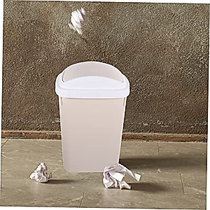 HOMOCONO Household Flip Trash Can Waste Bin for Bedroom Large Lidded Buckets Dustbin Lid Trash Bucket Trash Bin with Lid Bedside Trash Bin Pantry Clear Pp Beige