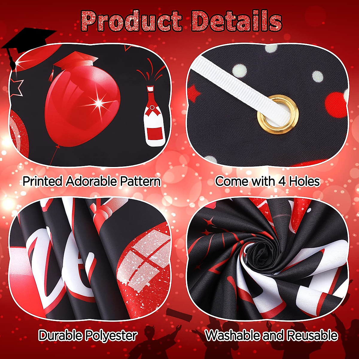 2024 Red Black Graduation Decoration Banner Red Black She Believed She Could So She Did Graduation Banner 2024 Class of Graduation Banner for Women Girls High School College Graduation 72.8x43.3 inch