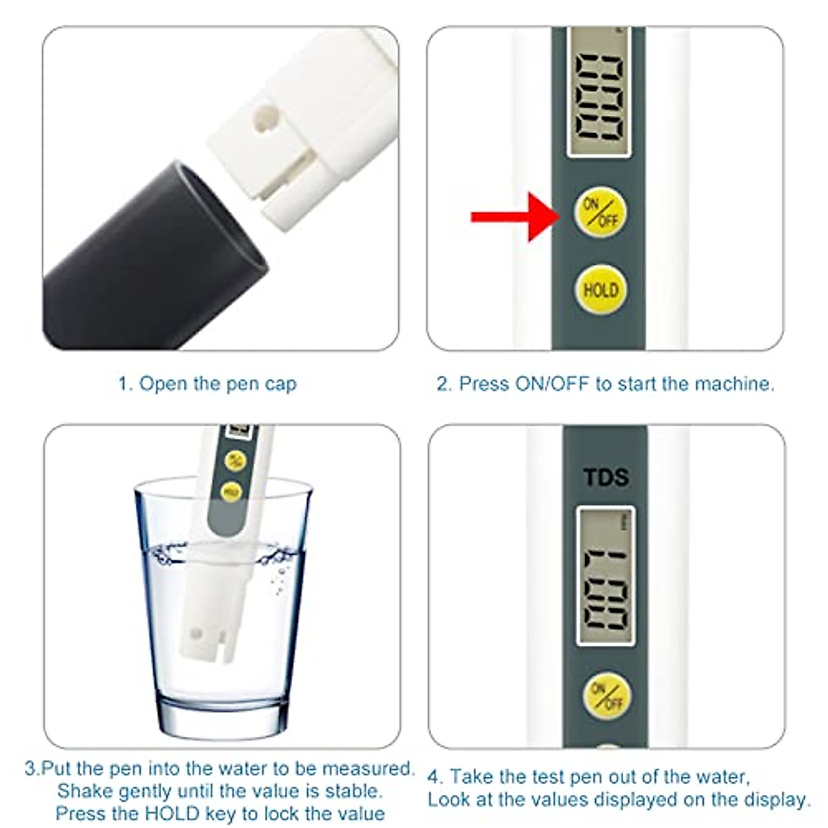 TDS Tester,TDS Meter Digital Water Tester,Water Quality Tester Filter Pen,0-9999 ppm,Accuracy Testing Water Quality for Drinking Water Purity Test, Swimming Pools, Aquariums, Etc.