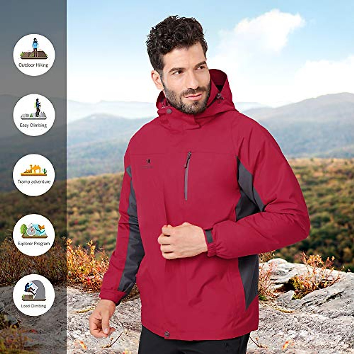 CAMEL CROWN Men’s Ski Jacket 3 in 1 Waterproof Winter Jacket Snow Jacket Windproof Hooded with Inner Warm Fleece Coat