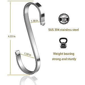 S-Shaped Hooks Heavy Duty 6 Packs,304 Stainless Steel Hook,Multi-Functional Flat Hook,S Hook,Hooks Closet,Hooks Plants,Hooks for Hanging Pot,Pan,Cups, Plants,Bags, Jeans,Towels(6, XX-Large)…