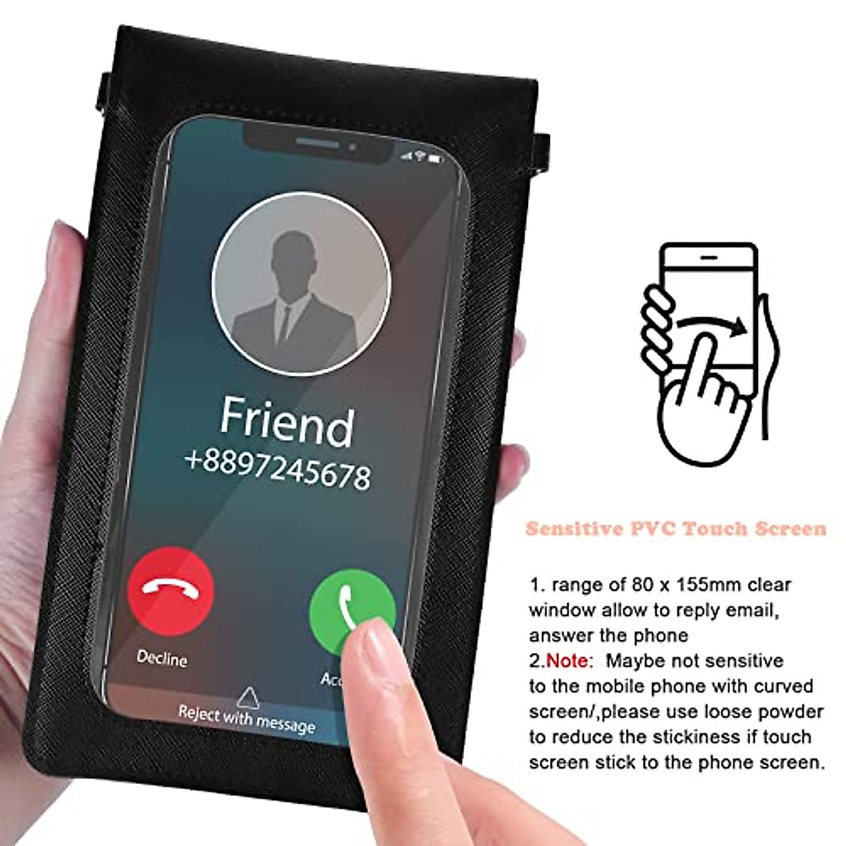 Ansxiy Black Leather Phone Purse with Clear Window, 6.7" Touchscreen Compatibility, Magnetic Closure & Waterproof - Crossbody Wallet Case with Shoulder Strap