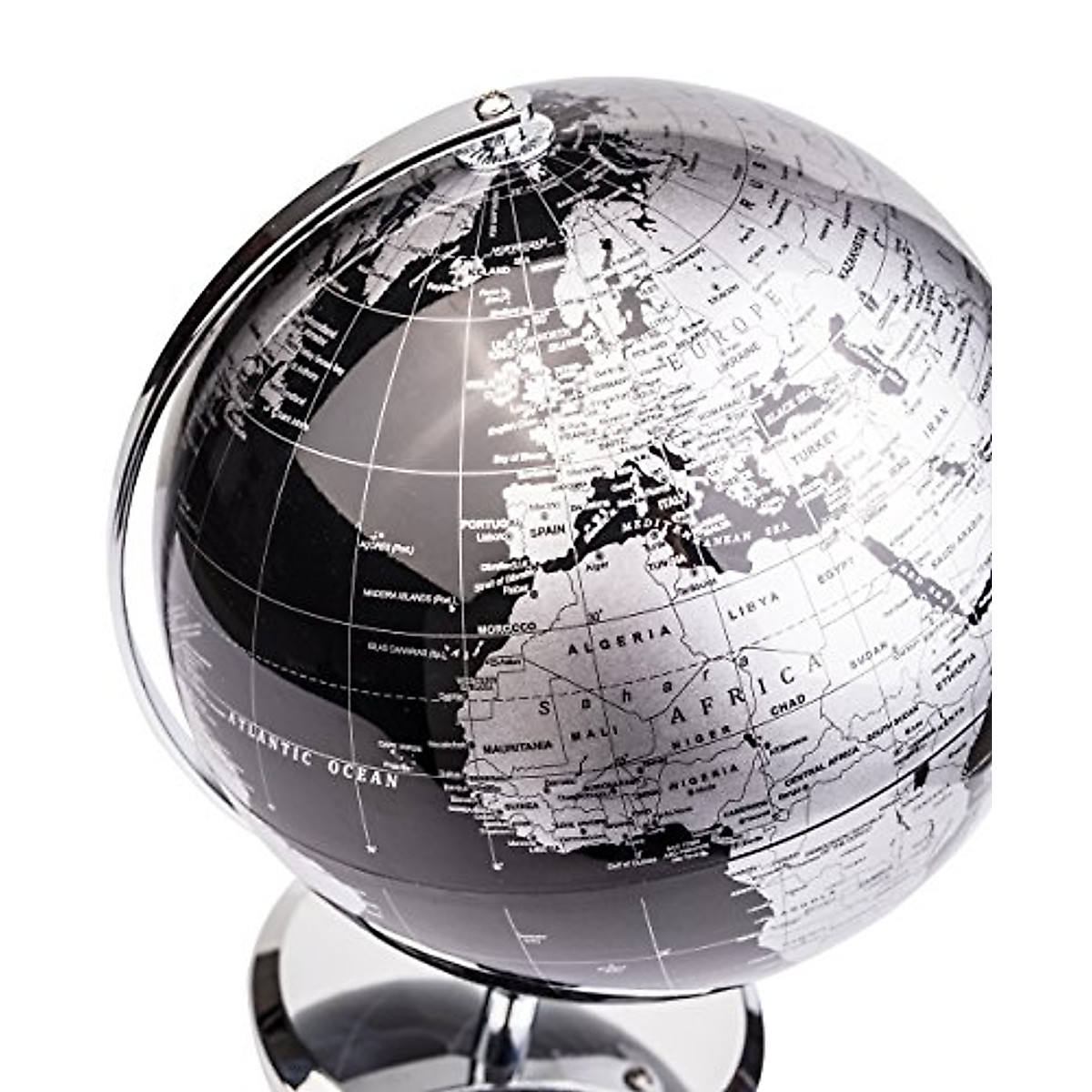 Exerz 8" World Globe Black - Stainless Steel Arc and Base - Educational/Geographic/Modern Desktop Decoration - Metallic Black