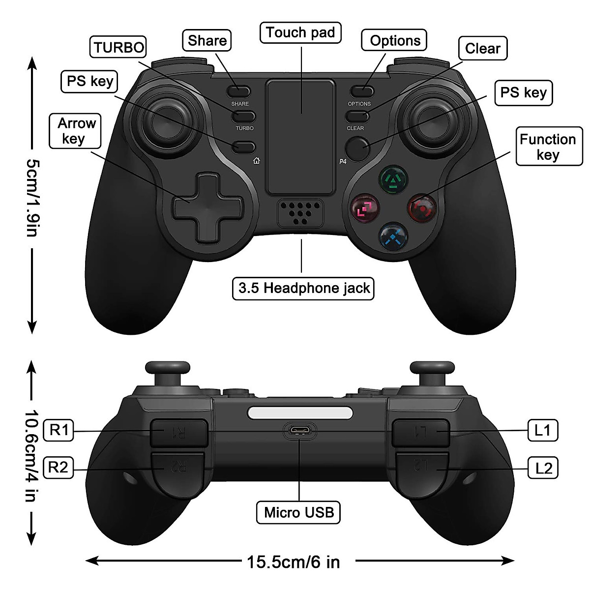 TechKen Wireless Controller Compatible with PS4/Slim/Pro with Dual Vibration | 6-Axis Motion Sensor | Audio Function
