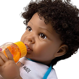 Paradise Galleries Realistic Reborn Newborn Black Baby Boy Doll - 20'' Lifelike Curly Rooted Hair Baby Doll Wonderfully Made 8-Piece Gift Set for Ages 3+