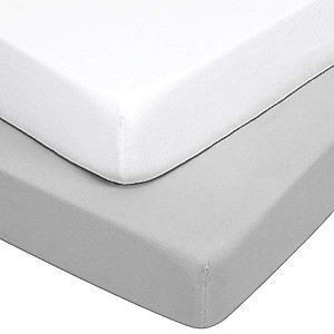 TILLYOU Flannel Cotton Fitted Crib Sheets for Baby Boys Girls, Thermal Warm and Plush Toddler Bed Sheets for All Seasons, Deep Pocket Fits Up to 8” Mattress 28x52, Set of 2, Gray & White