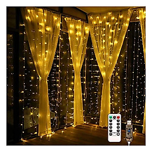 LIUPENGWEI LED Light String Curtain, Remote Control, 8 Modes Lights, Warm White LED 300 Fairy Lights, Decorative Light String Fairy, Home Garden Decoration Wedding Party Garden Ghost Light