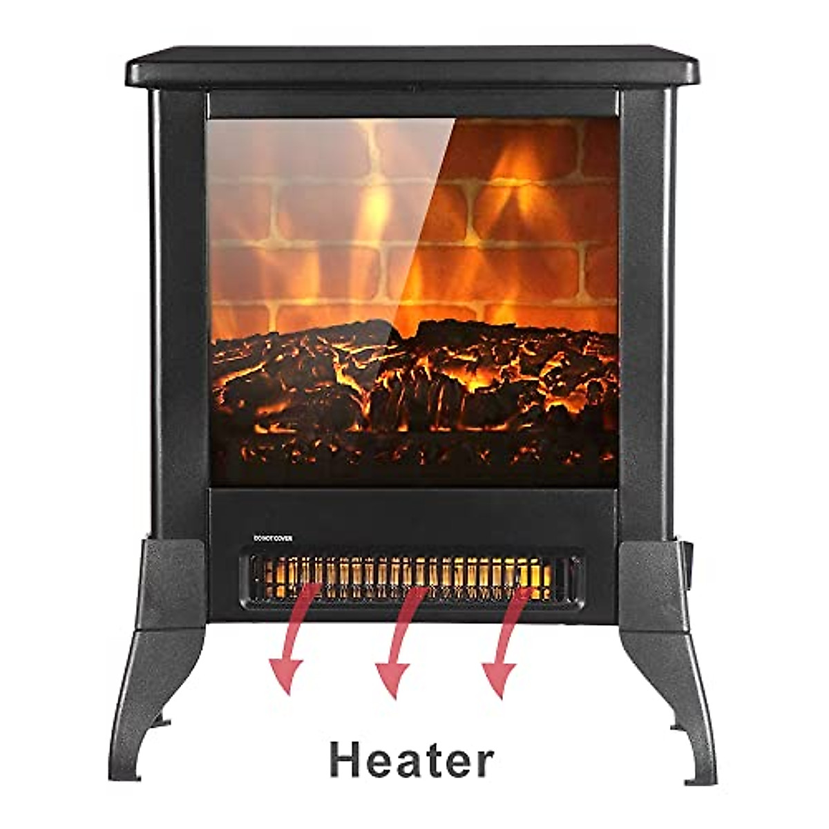 1400W Electric Fireplace Heater, Freestanding Electric Fireplace with Realistic Flame Effect, Portable Fireplace with Adjustable Temperature and Overheat Protection, Metal Stove Fireplace Heater