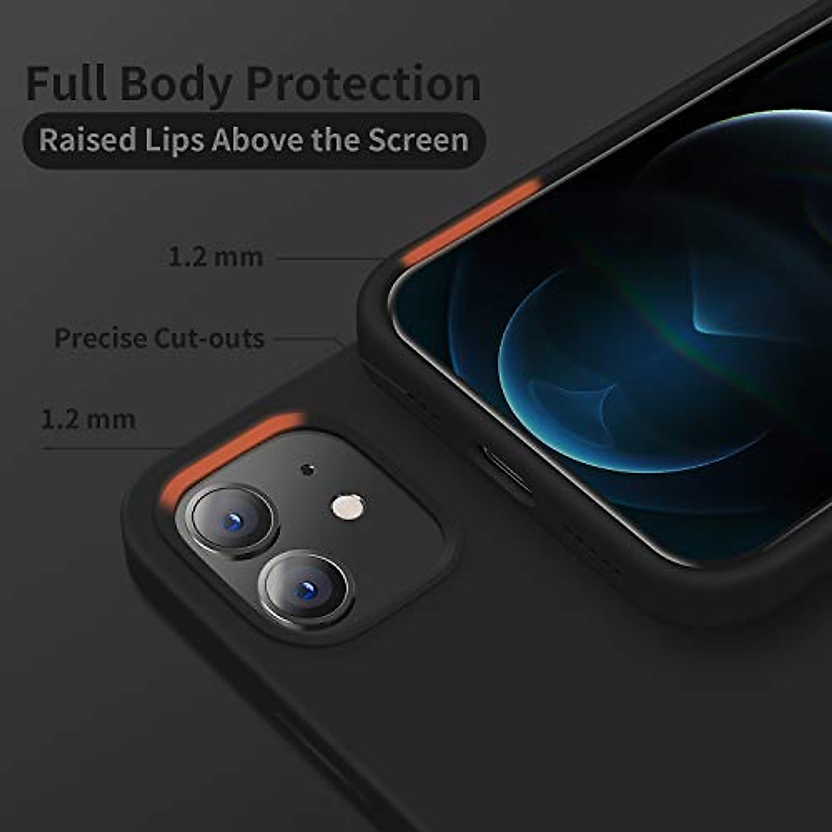 Cordking Designed for iPhone 12 Case, Designed for iPhone 12 Pro Case, Silicone Shockproof Phone Case with [Soft Anti-Scratch Microfiber Lining] 6.1 inch, Black