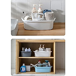 ANNIYA Cleaning Supplies Caddy, Large Plastic Shower Caddy Basket with Handle, Portable Cleaning Tool Storage Tote for Dorm, Bath, Pantry (grey, White, blue) (White)