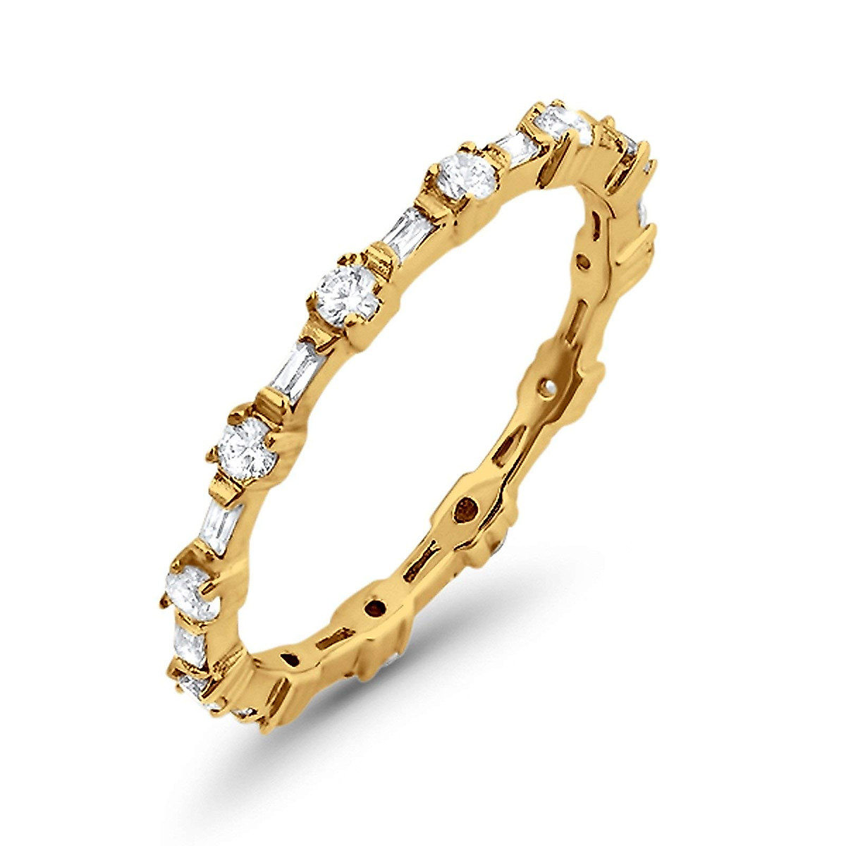 Blue Apple Co. Yellow Tone, Simulated Cubic Zirconia Size-6 Art Deco Full Eternity Wedding Band Round Baguette Round CZ 925 Sterling Silver