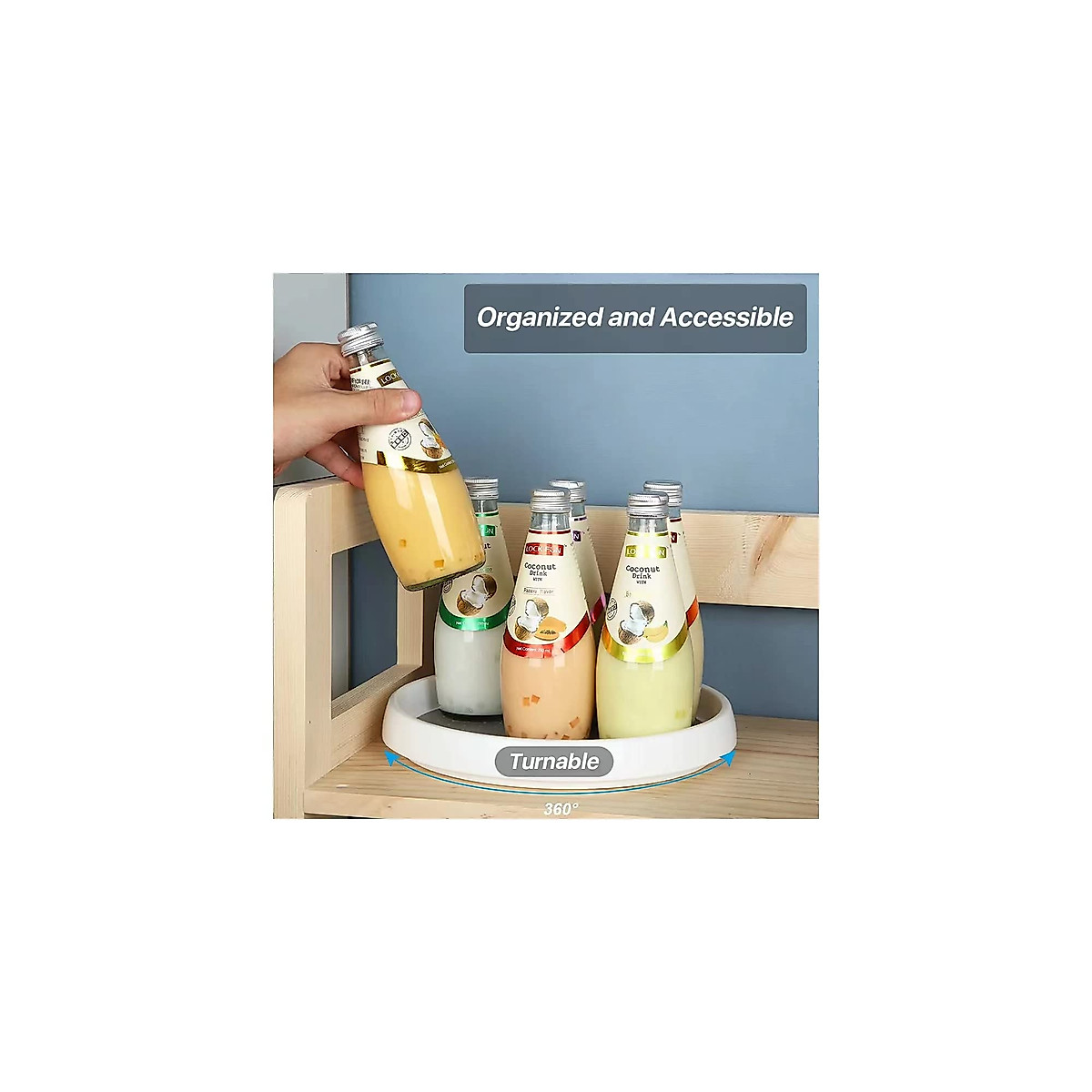 Lazy Susan Organizer 1 Pack, Non-Skid Lazy Susan Turntable 10-12 Inch for Cabinet, Pantry, Kitchen, Countertop, Vanity Display Stand White/Grey (10 INCH)