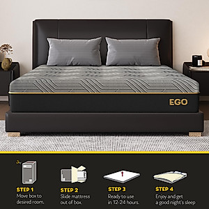 EGOHOME 12 Inch King Mattress, Copper Gel Cooling Memory Foam Mattress for Back Pain Relief,Therapeutic Double Mattress Bed in a Box, Made in USA, CertiPUR-US Certified, 76x80x12 Black