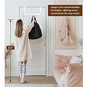 CHAUNCEY HOME Over The Door Hooks Hanger with Extended Arms for Easy Access by Women - Bathroom Accessories and Towel Rack Organizer Holder for Living Room Bedroom Hanging - 1 Pack, White