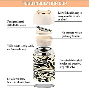 CUPADA Leopard Skin Texture Food Jar for Hot and Cold, Fluid Insulated Food Jars Vacuum 17OZ with Folding Spoon for Work Trip Picnic Camping