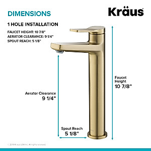 Kraus KVF-1400BG Indy Single Handle Vessel Bathroom Faucet, Brushed Gold