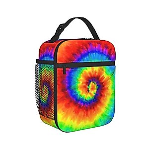 Tie Dye Lunch Bag for Kids boys girls Women Men,Reusable Insulated Lunch Box,Large Capacity Tote Bag for School, Work, Picnic, Travel (Rainbow, One Size)