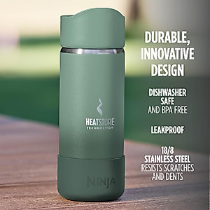 Ninja, Travel Mug, Sip Perfect 16oz, Brings Hot Drinks to Sippable Temperature in Minutes, Stainless Steel, Leak Proof, Dishwasher Safe, Metal Insulated Tumbler, Green, DW1603GN