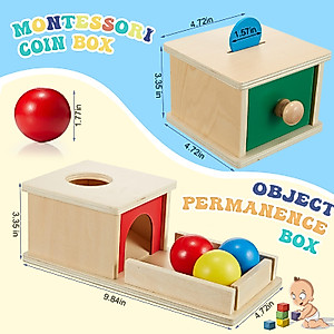 Yunsailing 3 Set Montessori Toys Object Permanence Box with Tray Three Balls Coin Box with Five Coins Carrots Harvest Developmental Game Wooden Toys Montessori Baby Toys for Infant