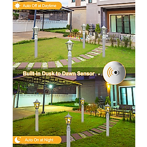 FUDESY Dusk to Dawn Outdoor Post Light, White Modern Exterior Post Lantern with Pier Mount Base, Plastic Waterproof Lamp Light Fixture for Garden Yard Patio Pathway, LED Bulb Included