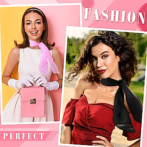 Haysandy 12 Pcs 50s Retro Chiffon Sheer Square Neck Head Scarf for Women Handkerchief Lightweight Satin Ribbon Scarf Hemmed Sheer Neck Scarf Juggling Dance Scarf Set, 27.5 x 27.5 Inches (Retro Color)