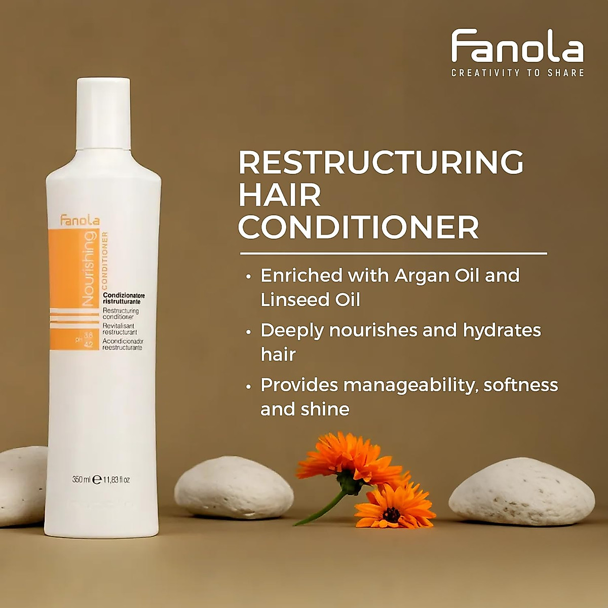 Fanola Nutri Care Restructuring Conditioner - Enriched with Argan & Linseed Oil - Deep Protein Conditioner for Dry & Damaged Hair - Repairing, Nourishing, Anti-Frizz Formula (33.8 Fl oz)